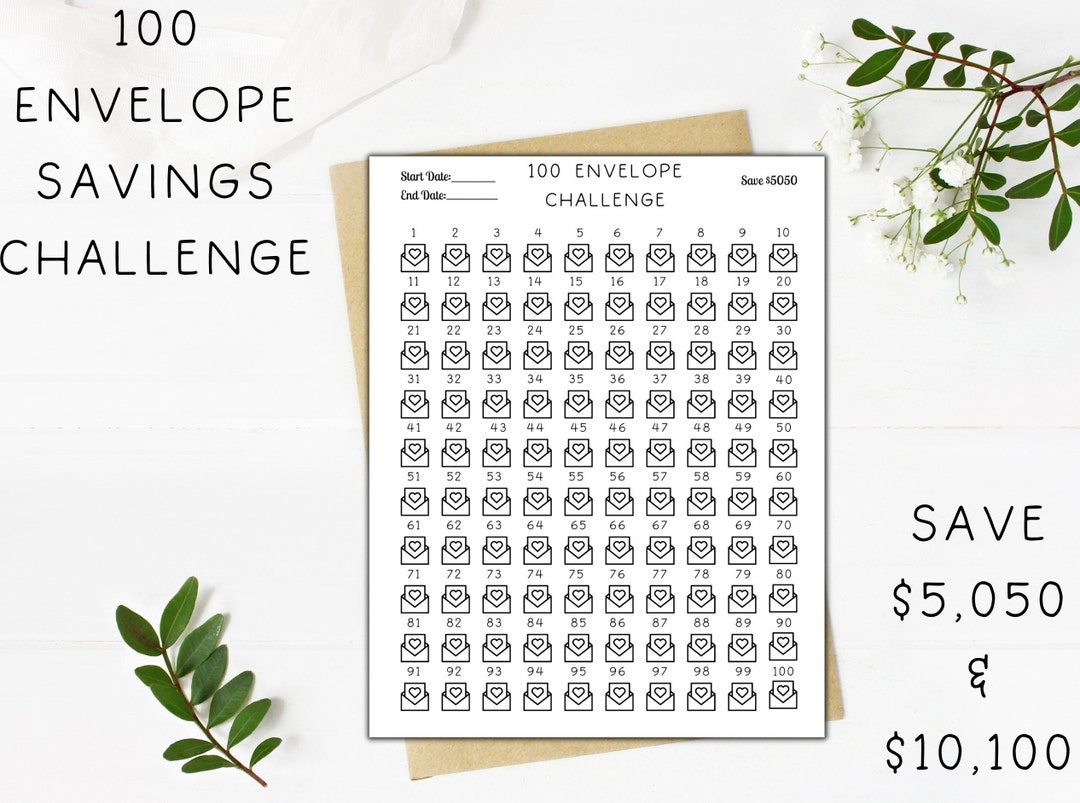 100 Envelope Money Savings Challenge Tracker, Save 5000 and 10000 ...