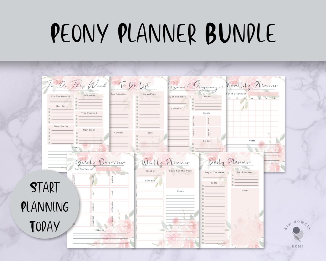 Peony Planner | Printable Planner Bundle | Weekly Planner | Daily ...