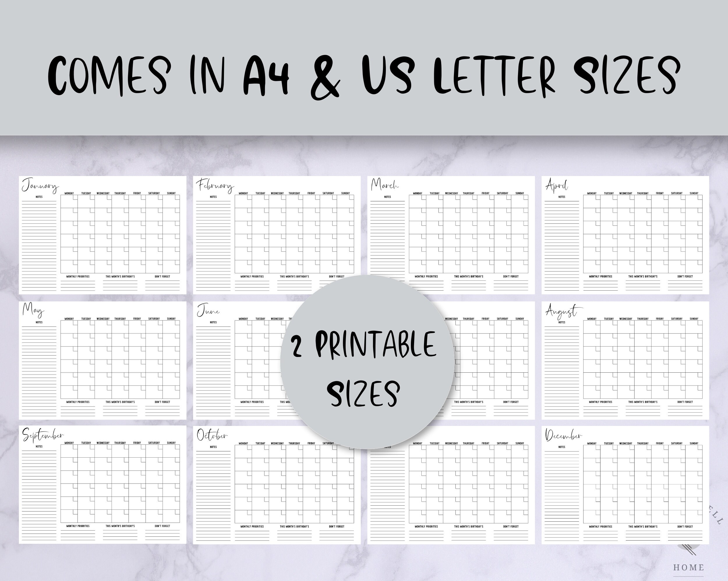 Printable Yearly Planner Monthly Planner Blank Yearly - Etsy