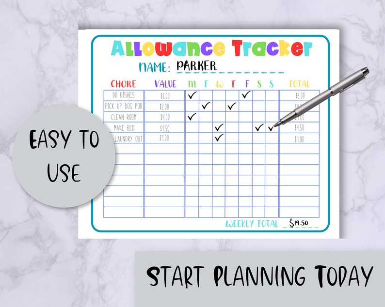 Printable Allowance Tracker | Chore Chart | Earn Pocket Money | Pocket ...