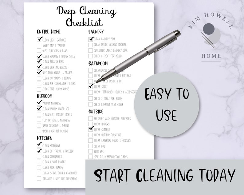 Weekly Cleaning Checklist Deep Clean Checklist Productivity Planner ...