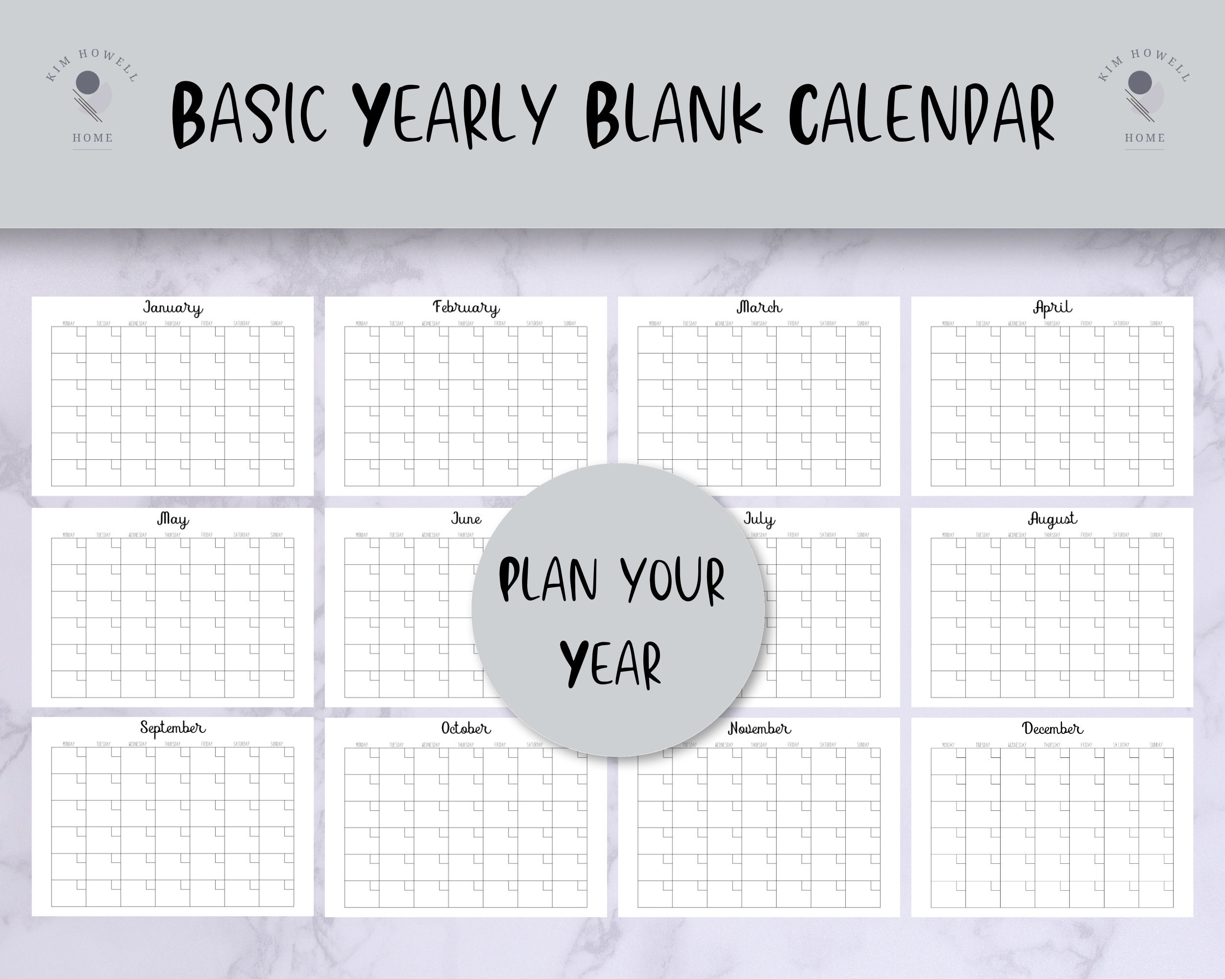 Printable Yearly Planner Monthly Planner Blank Yearly - Etsy