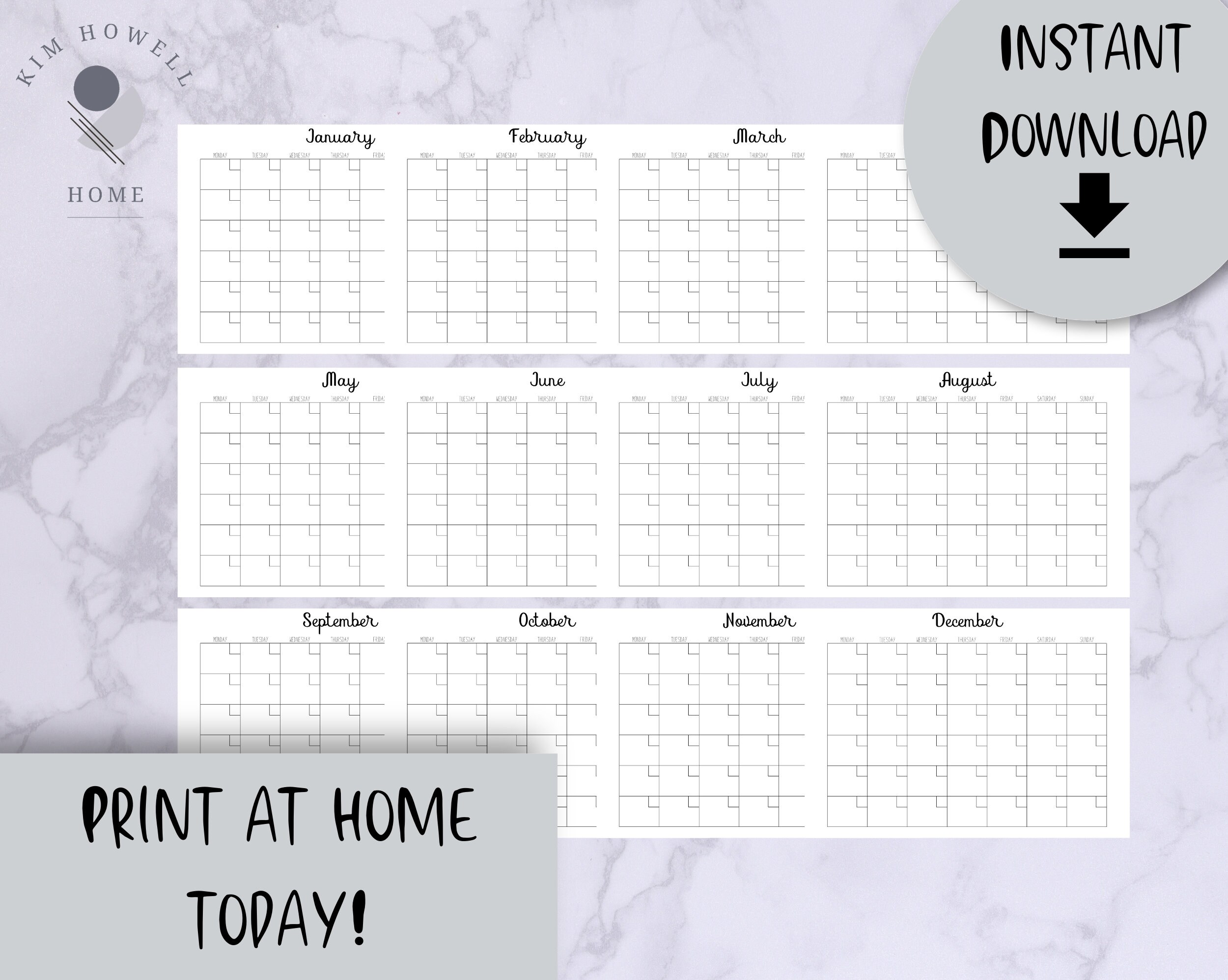Printable Yearly Planner Monthly Planner Blank Yearly - Etsy