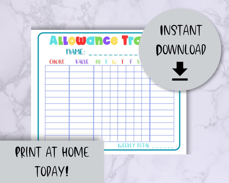 Printable Allowance Tracker | Chore Chart | Earn Pocket Money | Pocket ...