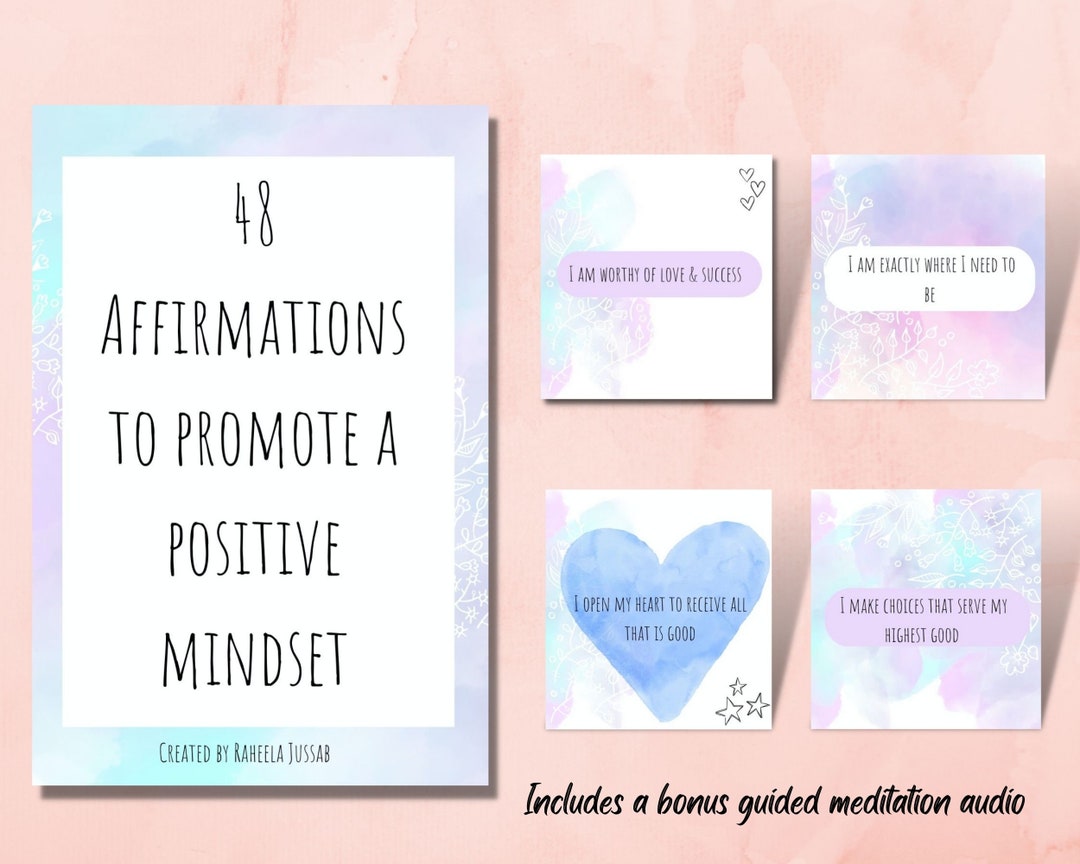 48 Printable Digital Affirmation Cards for Positive Mindset, Self Love ...