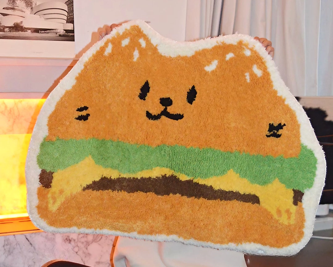 Cute Cartoon Hamburger Cat Rug Creative Carpet for Living - Etsy