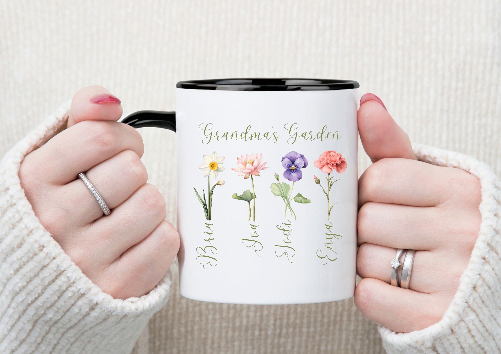 Personalized Birth Flower Mug Custom Grandmas Garden Coffee Cup With