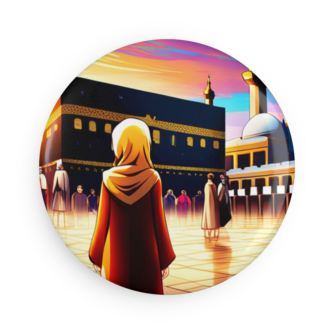 Muslim, Hijabi, Kaaba, Mecca, Ummrah, Mataf, Harram Button Magnet ...
