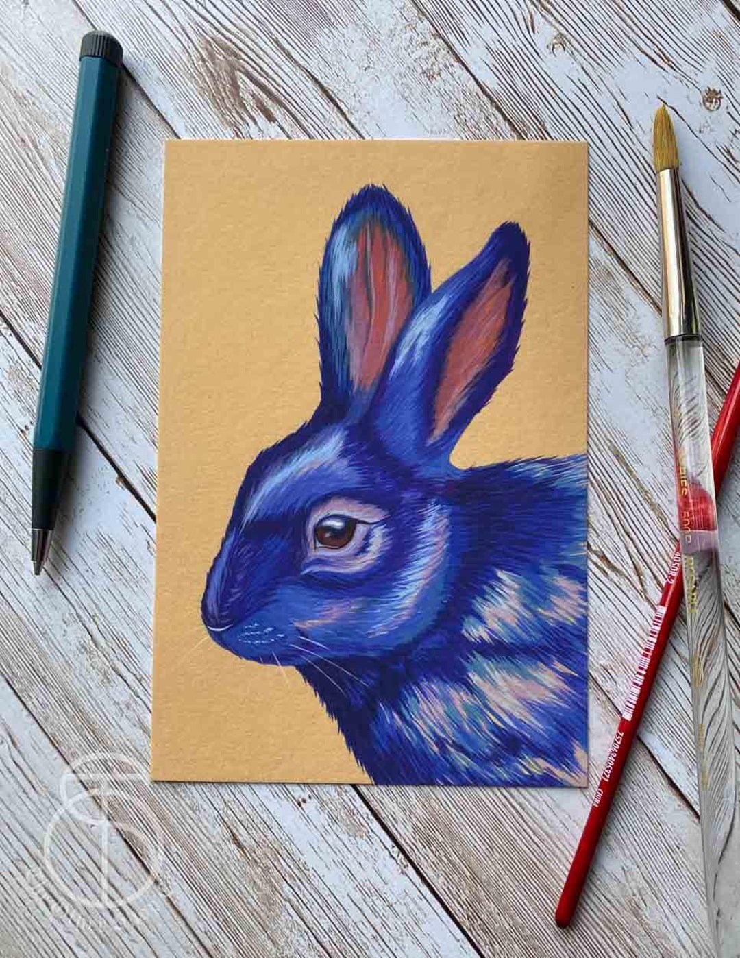 Blue Rabbit Art Print - Etsy