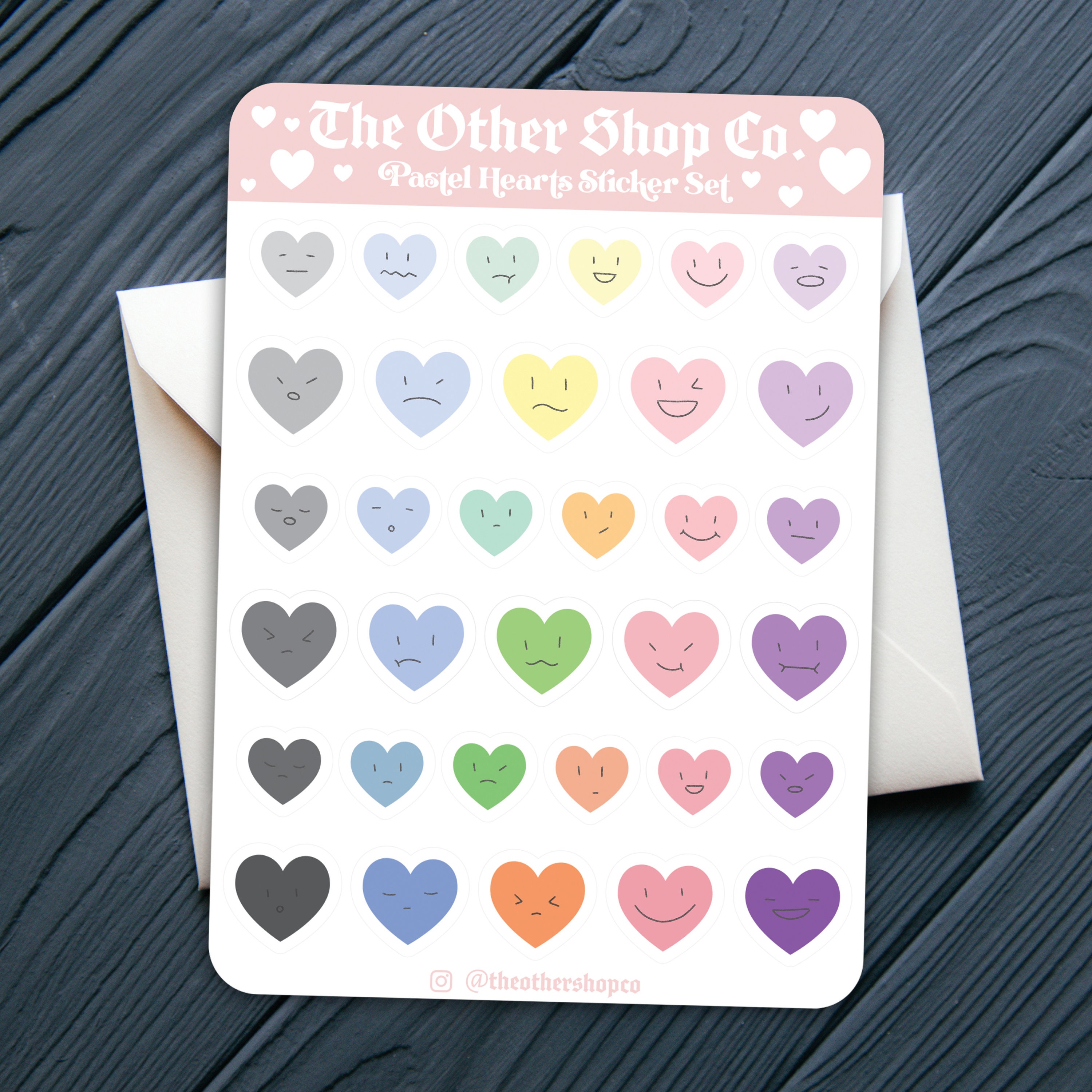 Smiley Face Pastel Hearts Sticker Sheet, Vinyl Heart Stickers, Heart ...