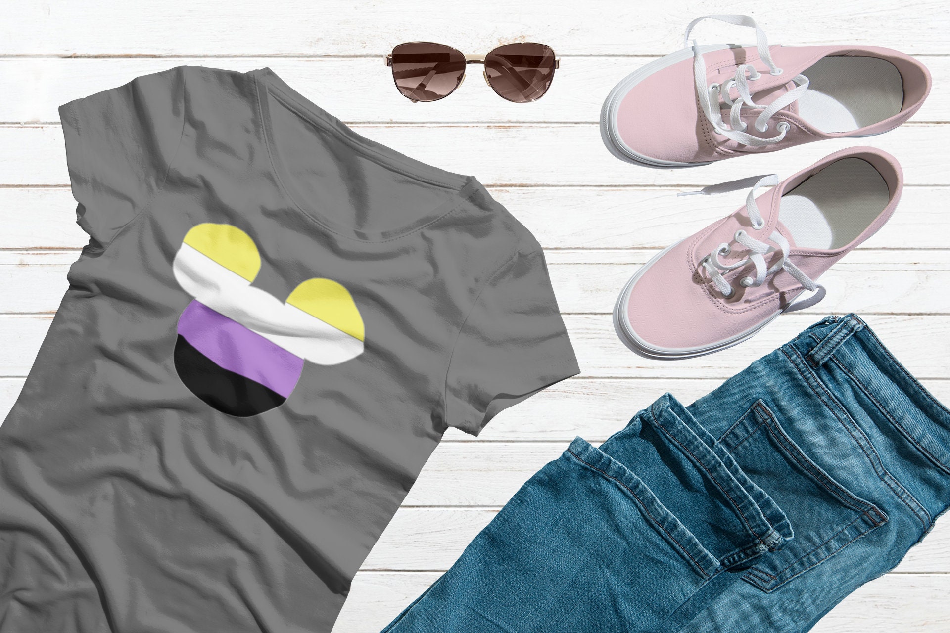 Mickey Mouse Head Non Binary Pride Flag Shirt / Disney Non Binary Pride ...