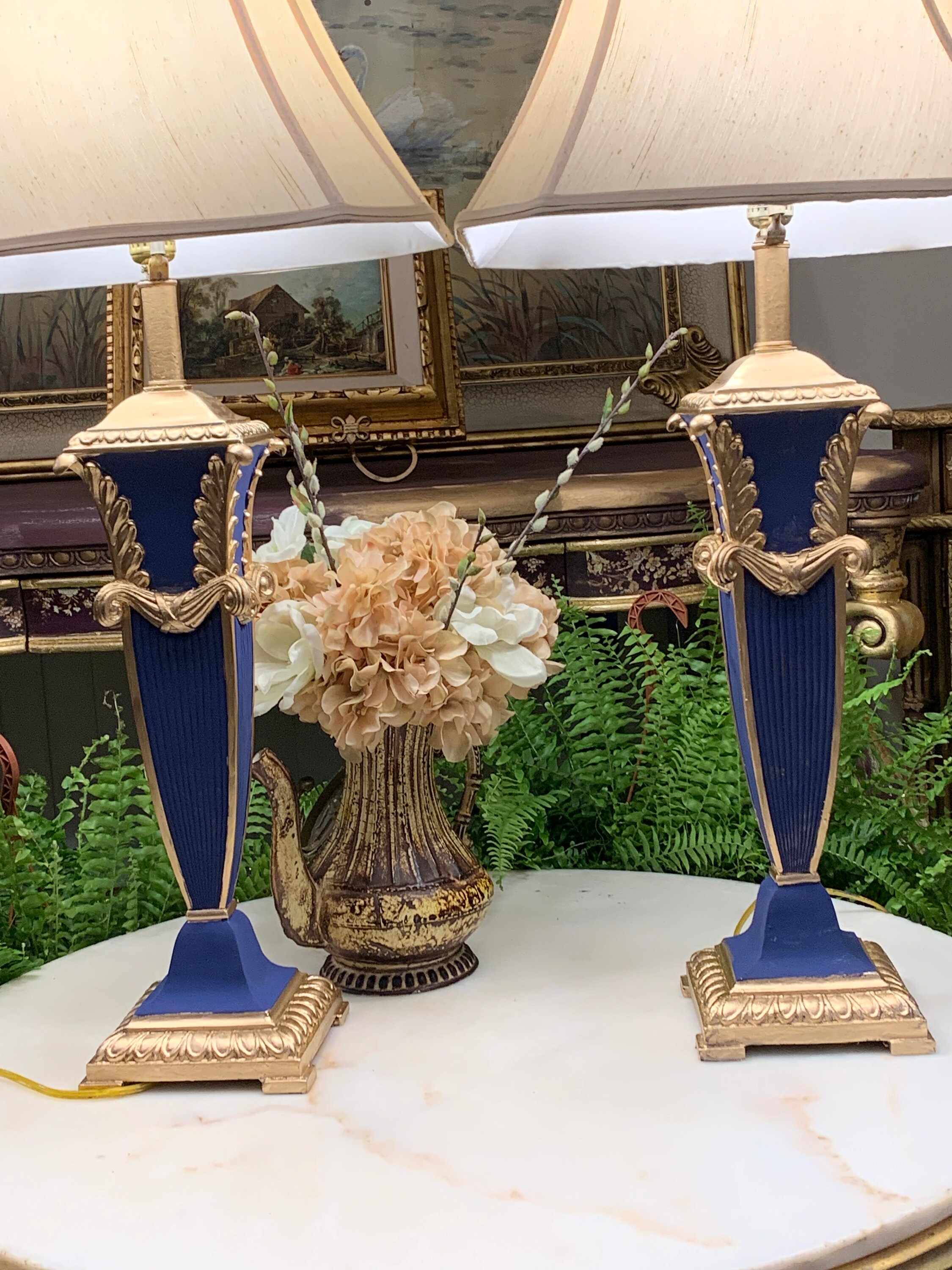 Stunning up Cycled Royal Blue Hand Painted Lamps set of 2 - Etsy