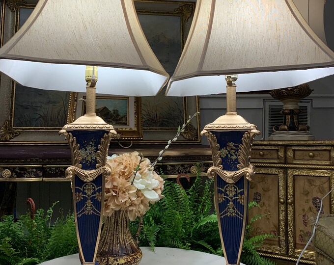 Stunning up Cycled Royal Blue Hand Painted Lamps (set of 2) - Etsy