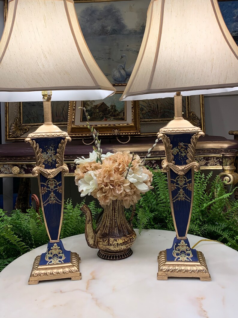 Stunning up Cycled Royal Blue Hand Painted Lamps set of 2 - Etsy