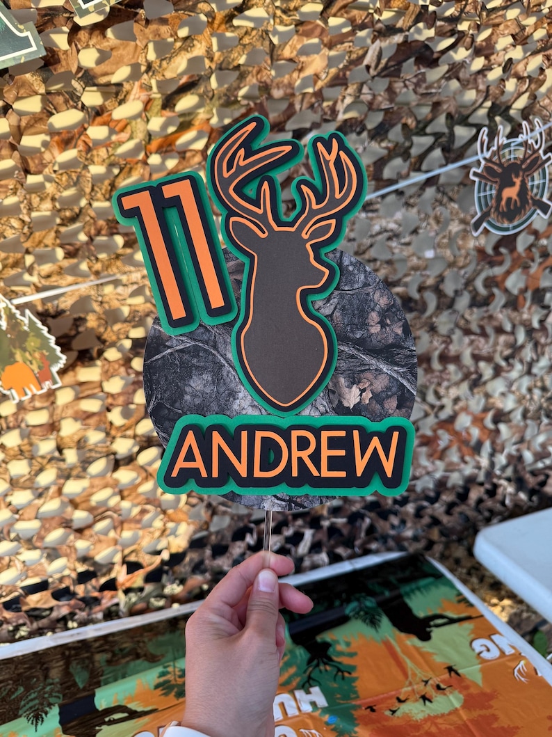 Hunting Birthday Cake Topper | Deer Buck Silhouette | Camo Party Decor ...