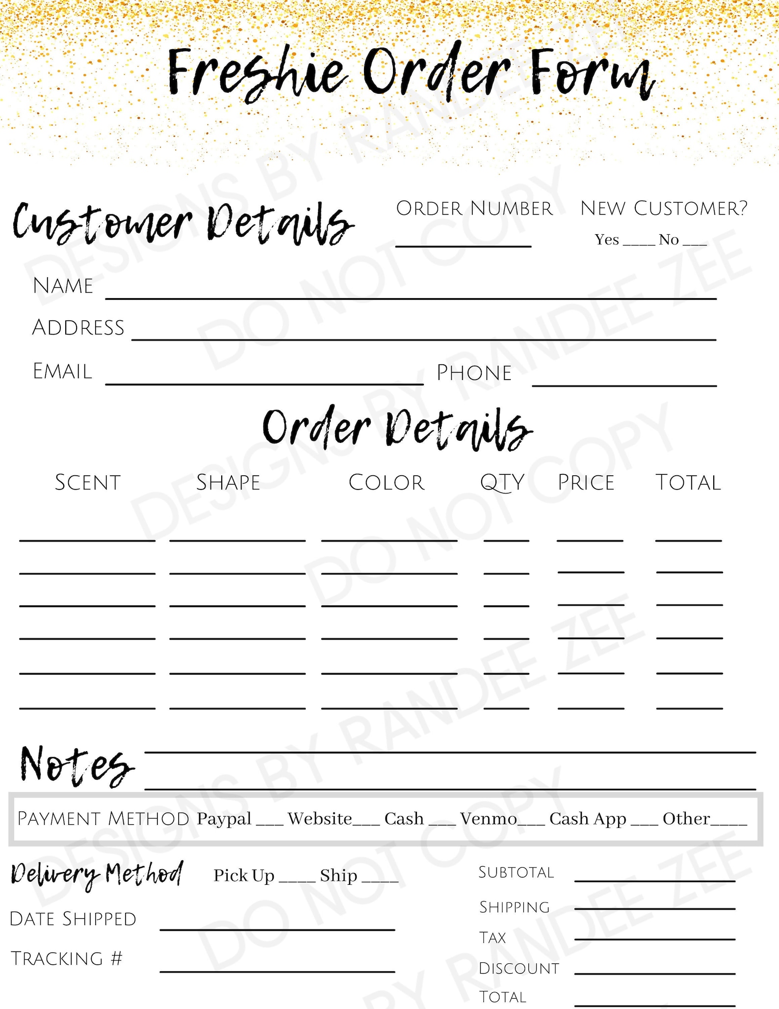 Freshie Order Form, Printable Order Form, Small Business Order Form ...