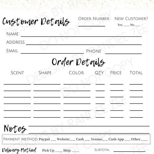 Freshie Order Form Printable Order Form Small Business Order - Etsy