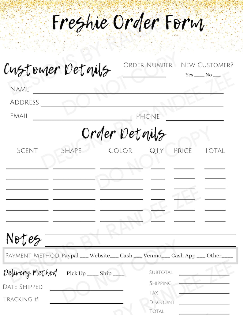 Freshie Order Form, Printable Order Form, Small Business Order Form ...