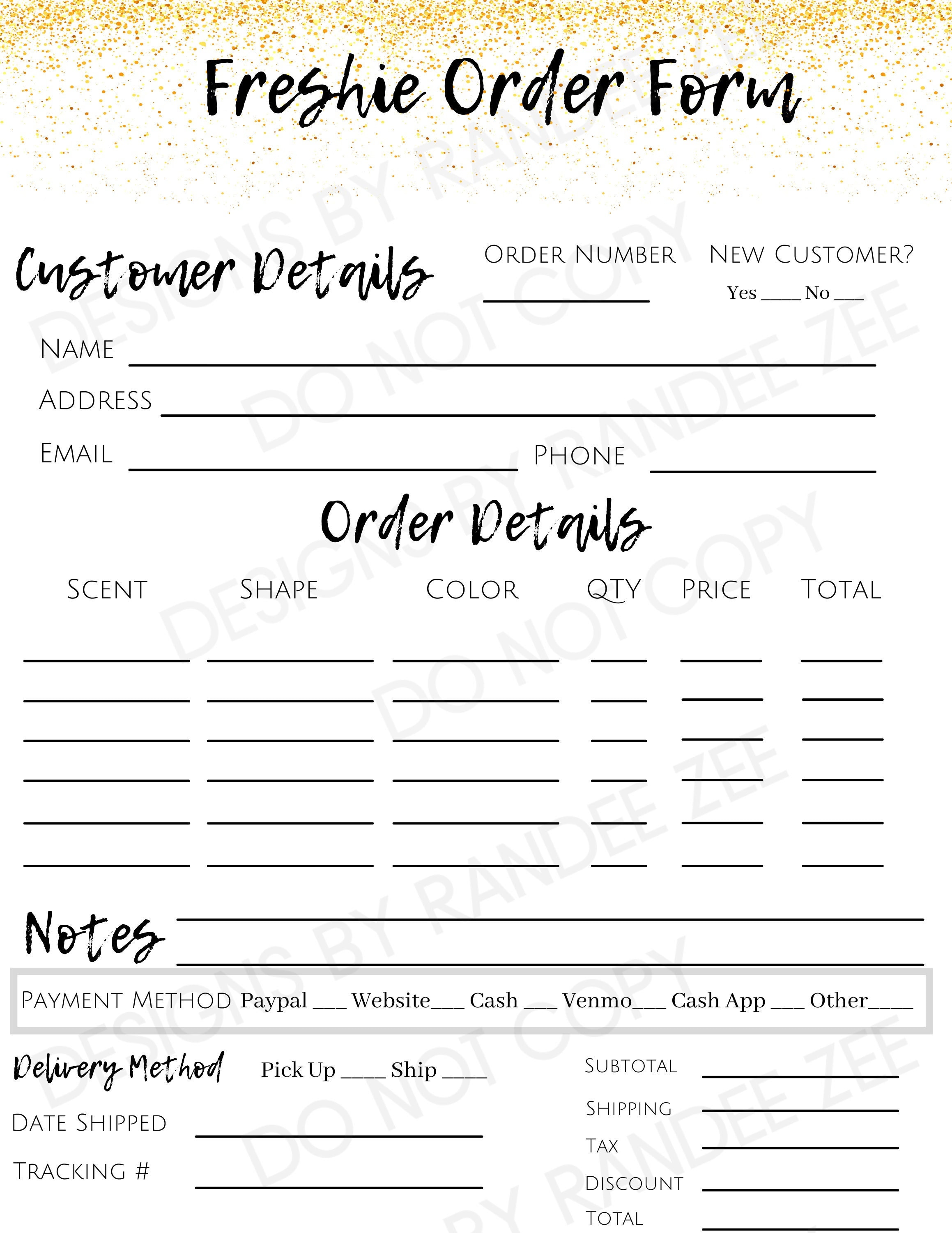 Freshie Order Form, Printable Order Form, Small Business Order Form ...