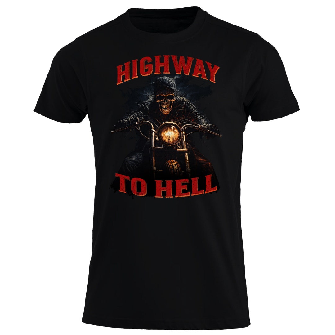 Highway to Hell Skeleton Rider Dark Red Motorcycle T-shirt Motorbike ...
