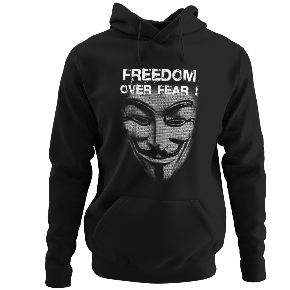 Anonymous Mask Freedom Over Fear Hoodie Vendetta Anarchy Liberty ...