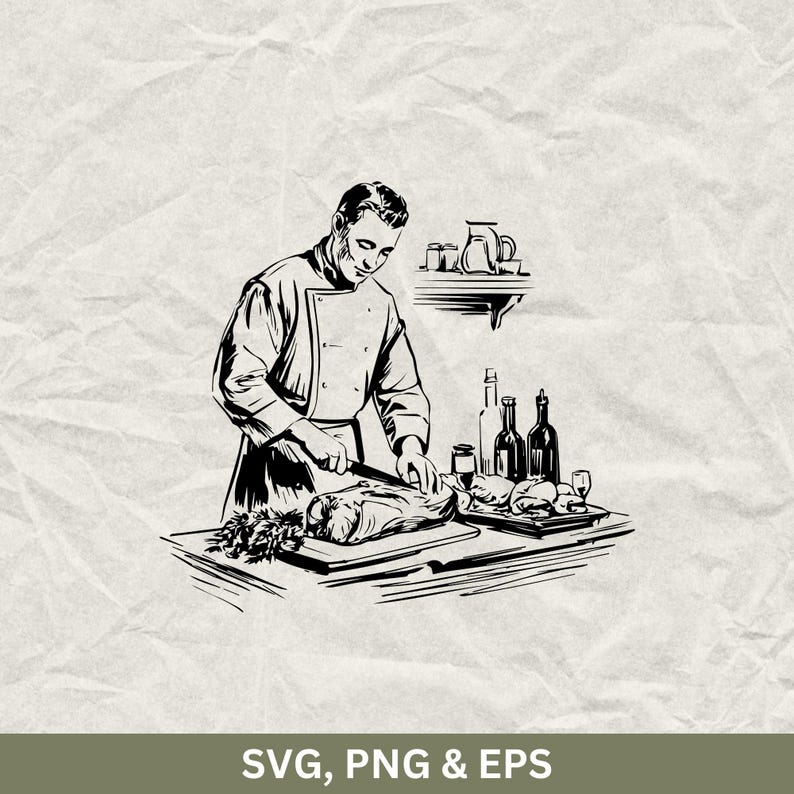 Butcher Silhouette SVG PNG EPS, Meat Cutter Cleaver Knife Clipart, Cut ...