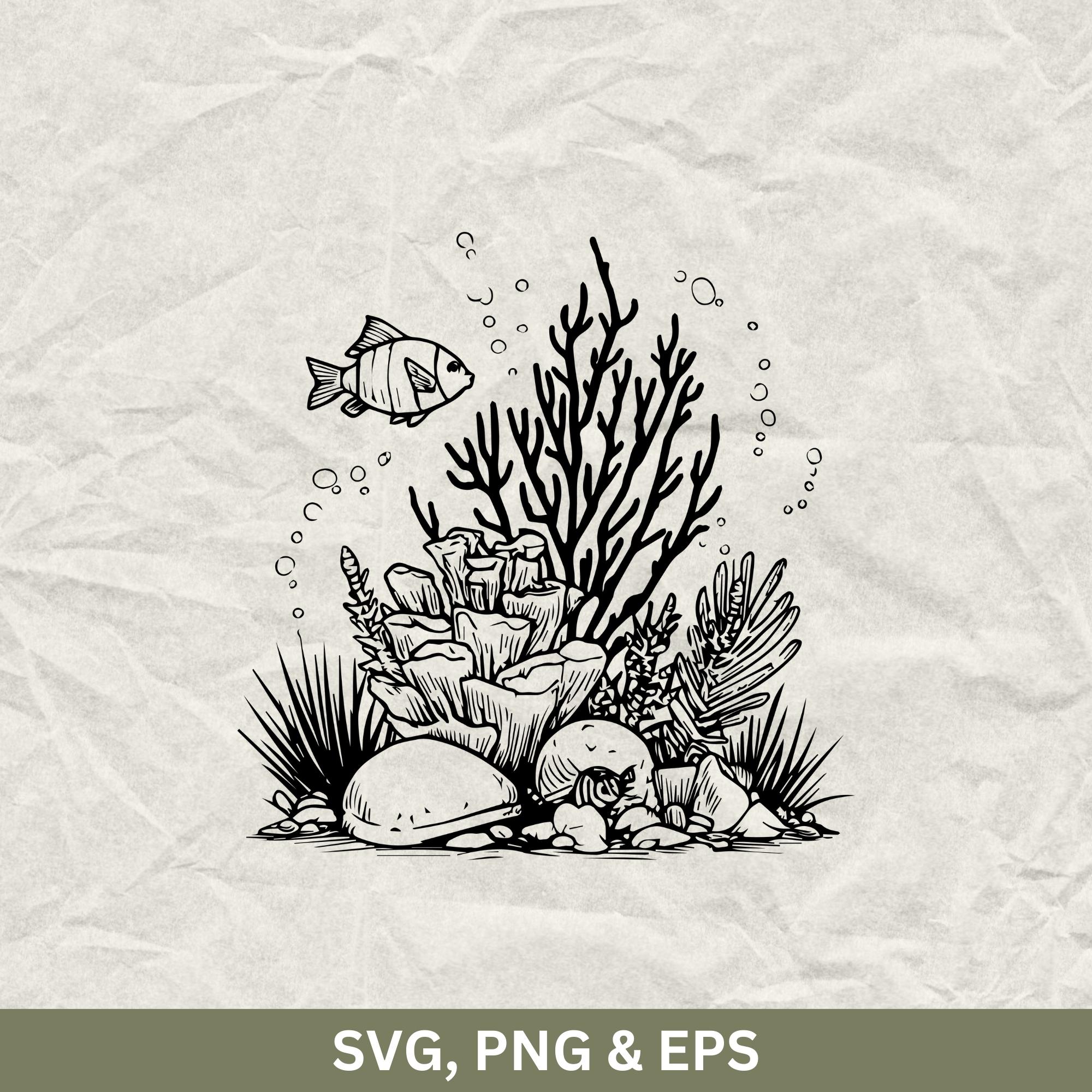 Coral Silhouette SVG PNG EPS, Sea Reef Clipart, Ocean Marine Plant ...