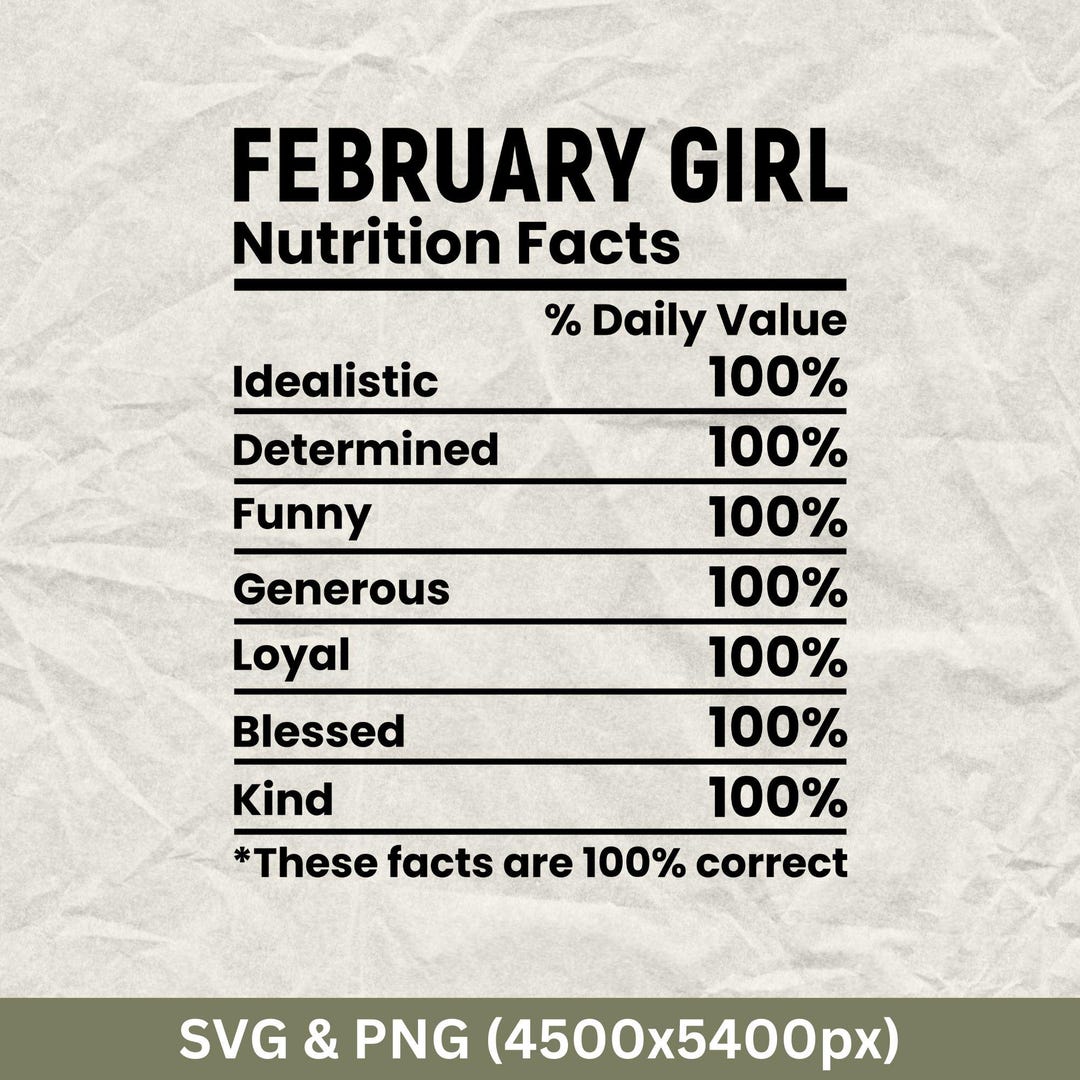 February Girl Nutrition Facts SVG, February Birthday Shirts, Funny ...