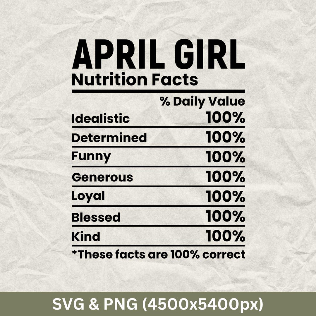 April Girl Nutrition Facts SVG: Birthday Gift, Party Squad (digital ...