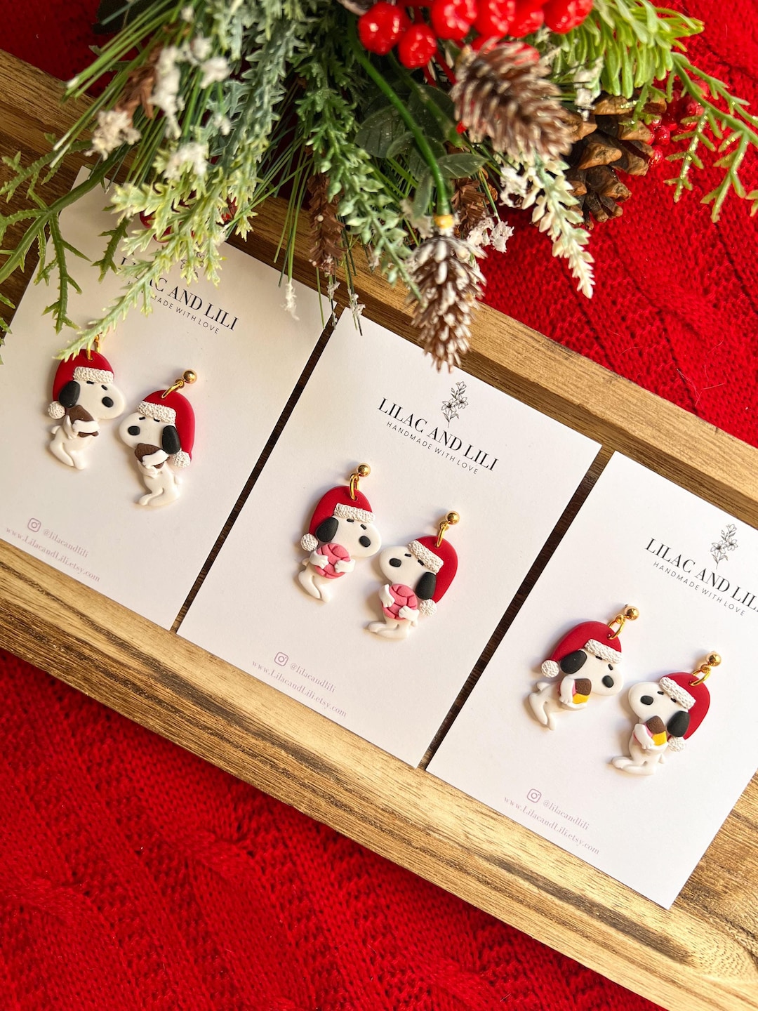 Christmas Clay Earrings| Snoopy Christmas Earrings| Holiday Earrings ...