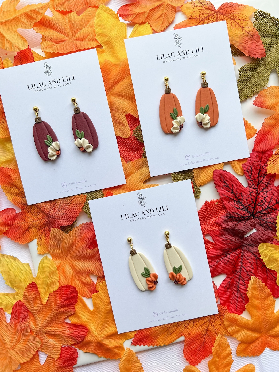 Fall Polymer Clay Earrings| Pumpkin Earrings| Autumn Earrings| Floral ...