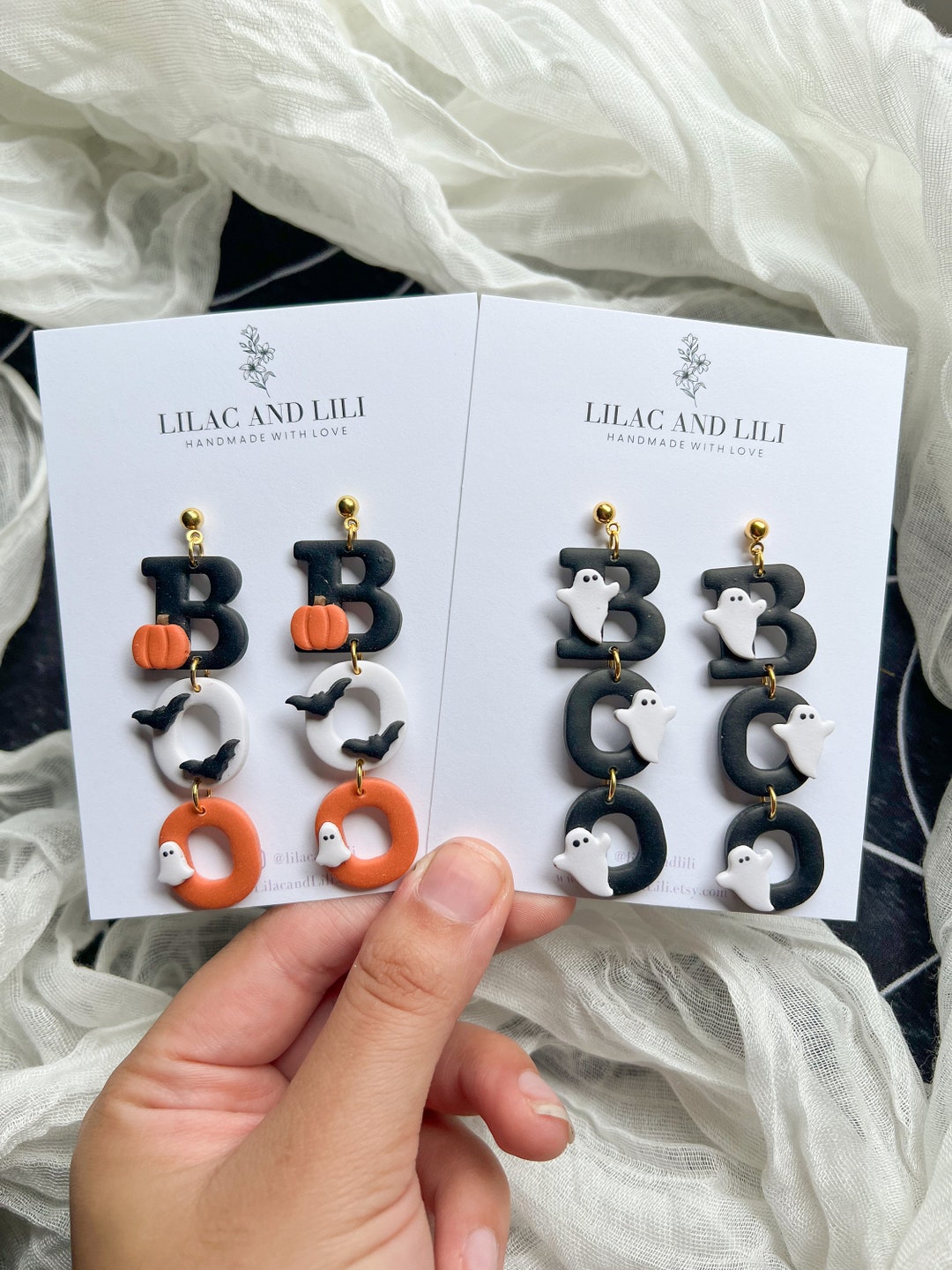 BOO Halloween Earrings| BOO Bat Earrings| BOO Ghost Earrings| Clay ...