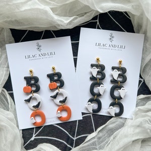 BOO Halloween Earrings| BOO Bat Earrings| BOO Ghost Earrings| Clay ...