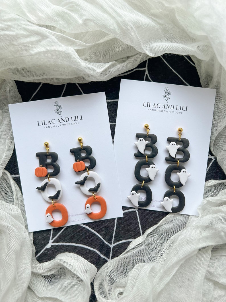 BOO Halloween Earrings| BOO Bat Earrings| BOO Ghost Earrings| Clay ...