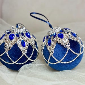 Handmade Royal Blue Velvet Christmas Baubles With Rhinestones - Etsy