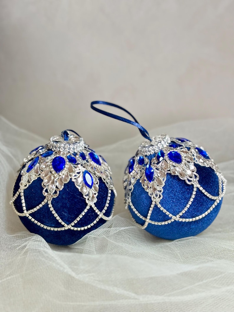 Handmade Royal Blue Velvet Christmas Baubles With Rhinestones - Etsy
