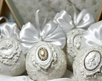 Handmade White Christmas Ornaments Christmas Balls Christmas Baubles ...