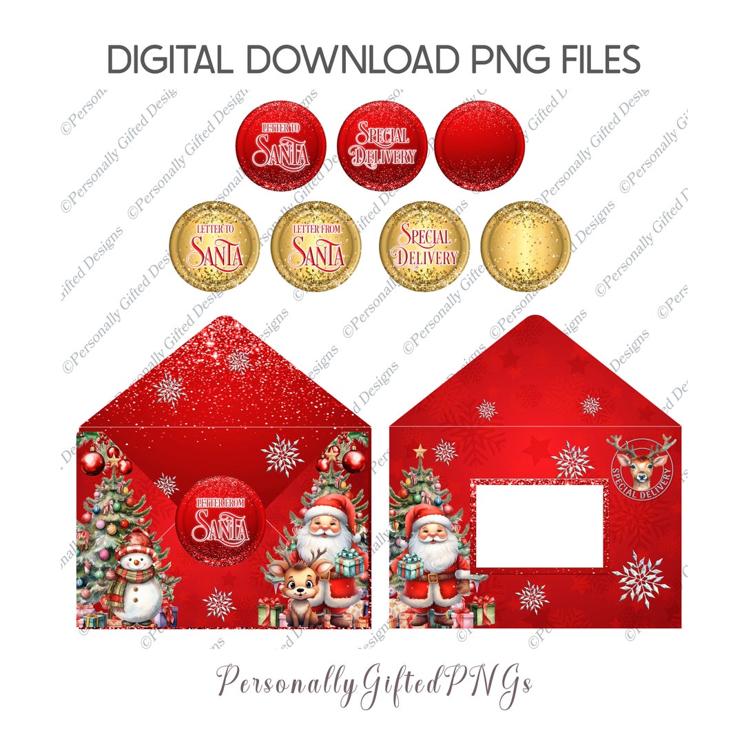 Santa Letter Envelope Design Bundle Digital Download, Santa Letter PNG ...