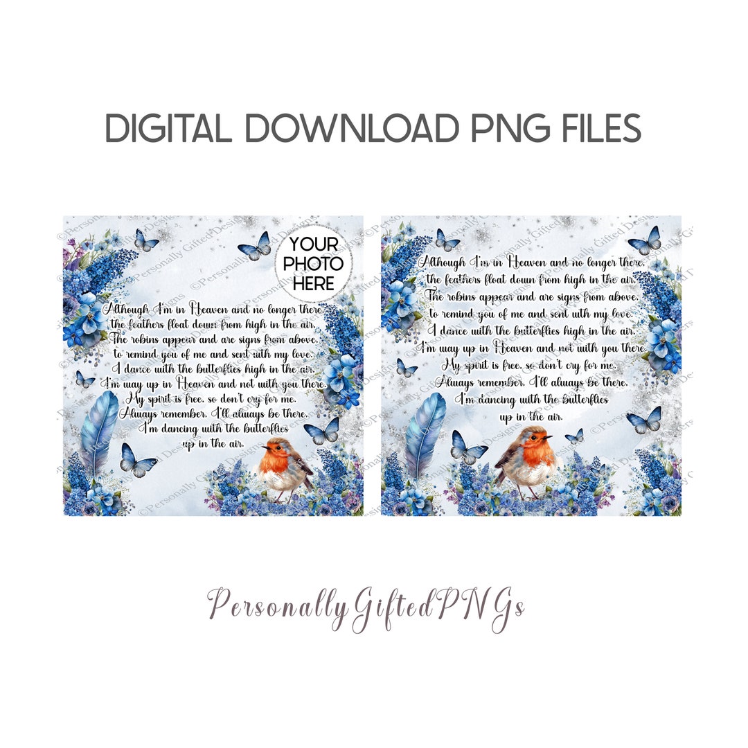 Robin, Feather & Butterfly Memorial Poem Square Design Digital Download ...