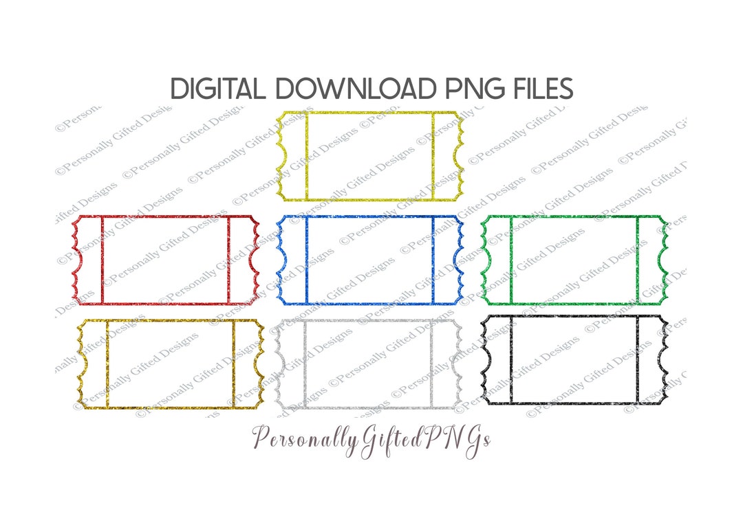 Glitter Effect Ticket Frame Design Bundle Digital Download, 7 Colours ...