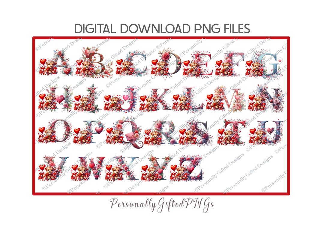 Valentine's Highland Cow Alphabet Digital Download, 27 Pngs, Highland ...