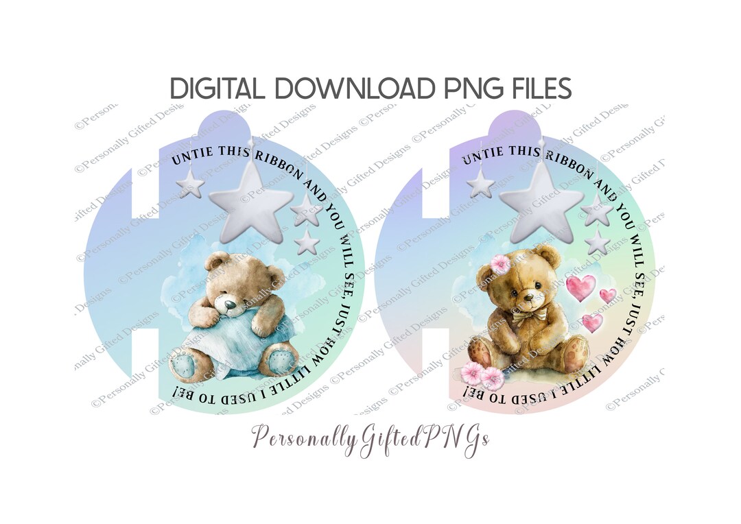 Cute Bear Ribbon Circle Design Digital Download, Baby Boy Ribbon Bauble ...