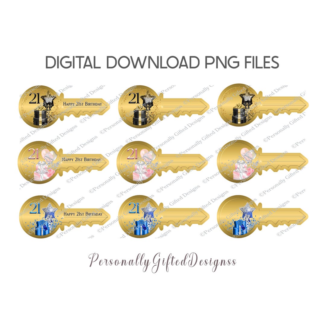 21st Birthday Key Shape Keyring Design Bundle Digital Download, 9 Pngs ...