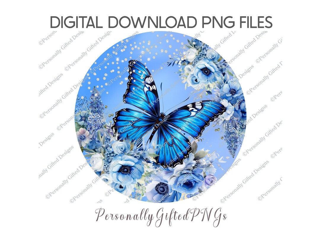 Blue Butterfly Design Digital Download, Blue Butterfly PNG, Circle ...