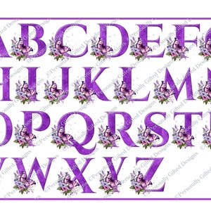 Purple Butterfly Alphabet Digital Download, 26 Pngs, Purple Glitter ...