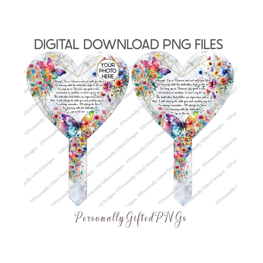Butterfly Memorial Poem Heart Grave Marker Design Bundle Digital ...