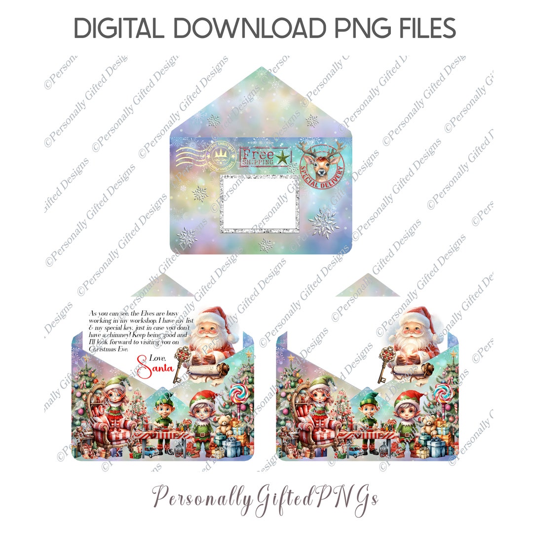 Envelope Letter Santa Design Digital Download, Elves PNG, Santa Letter ...