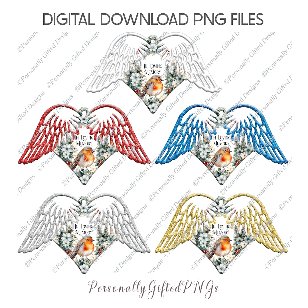 Memorial Heart With Wings Robin Design Bundle Digital Download ...
