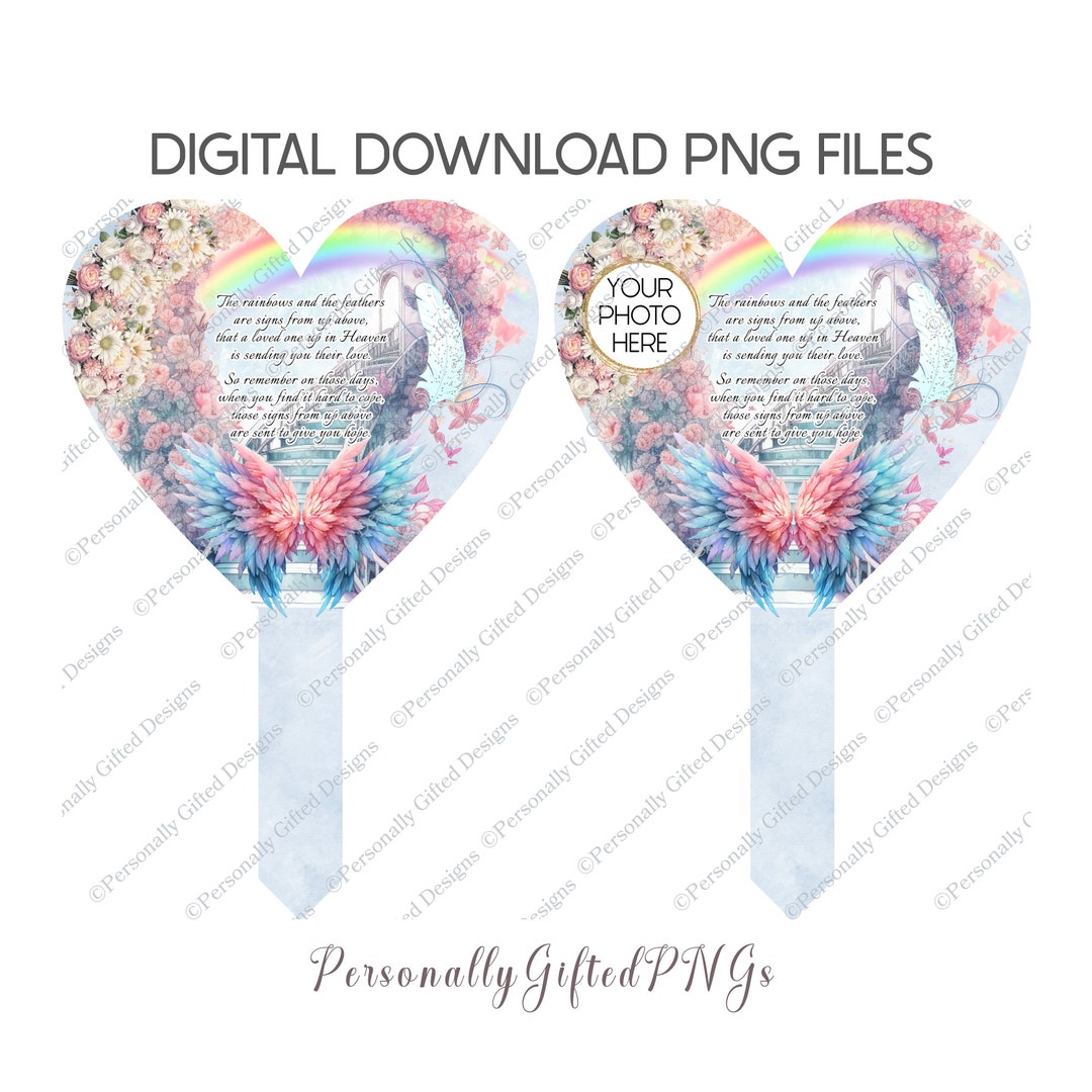 Feather & Rainbow Memorial Heart Grave Marker Design Digital Download ...