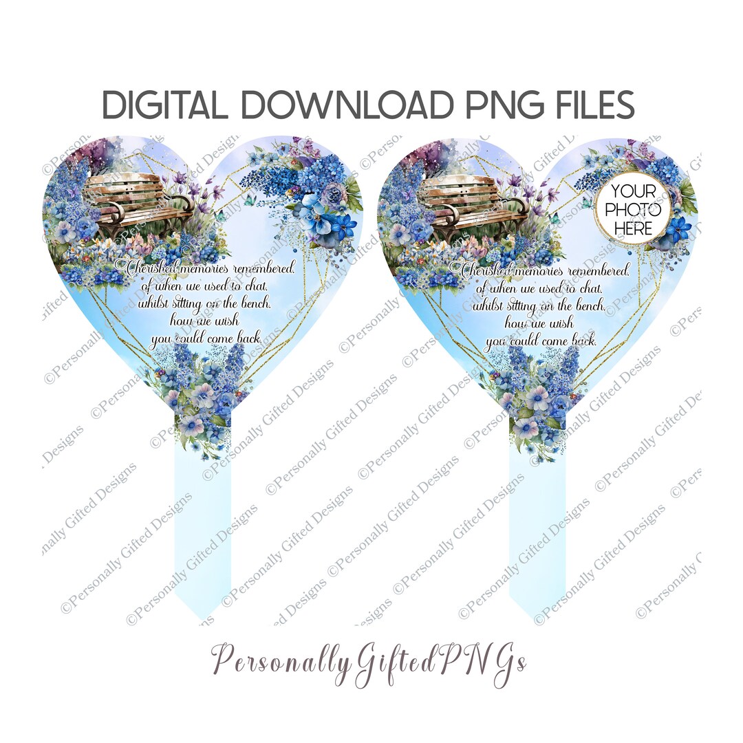Bench Memorial Heart Grave Marker Design Digital Download, Blue Bench ...